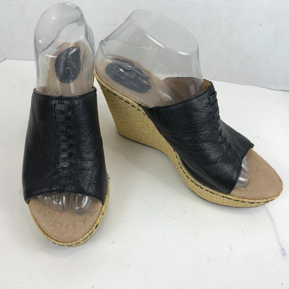 Boc Born Concept Black Leather Wedge Sandal Us 9 - Gem